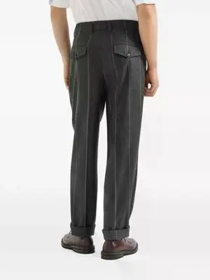 Brunello Cucinelli Wool, Silk And Cashmere Chalk Stripe Flannel Trousers With Double Pleats