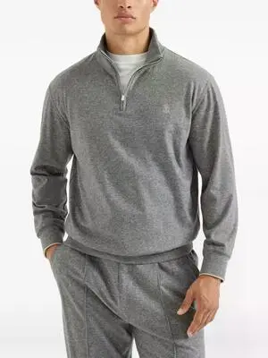 Brunello Cucinelli Cashmere Jersey Sweater With Half Zip And Embroidered Logo