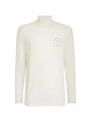 Brunello Cucinelli Comfort Silk Jersey Long Sleeve T-shirt With Embroidery - Neutrals