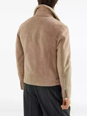 Brunello Cucinelli Suede Biker Jacket With Thermore® Padding And Detachable Shearling Collar