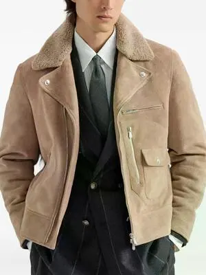 Brunello Cucinelli Suede Biker Jacket With Thermore® Padding And Detachable Shearling Collar