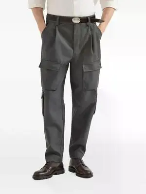 Brunello Cucinelli Virgin Wool Diagonal Multipocket Cargo Trousers