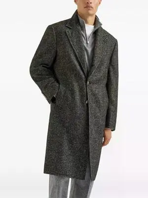 Brunello Cucinelli Virgin Wool And Alpaca Chevron Coat With Metal Buttons