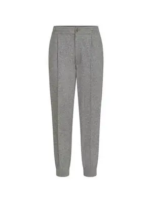 Brunello Cucinelli Cashmere Jersey Trousers With Crête Detail And Elasticated Zipper Cuffs - Grey