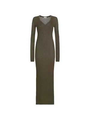Brunello Cucinelli Sparkling Rib-knit Dress With Precious Collar - Brown