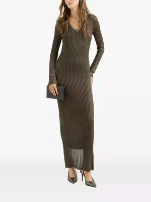 Brunello Cucinelli Sparkling Rib-knit Dress With Precious Collar