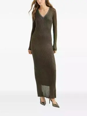Brunello Cucinelli Sparkling Rib-knit Dress With Precious Collar