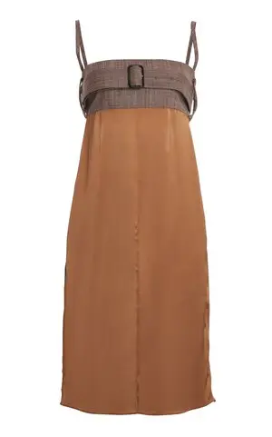 FERRAGAMO Belted Silk Midi Dress - Tan