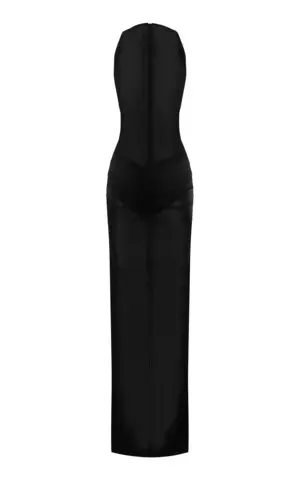 Alex Perry Ruched Halter Powermesh Column Gown
