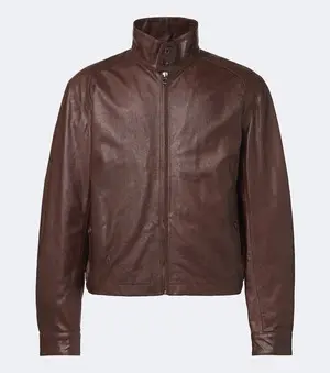 LEMAIRE Harrington Leather Jacket - Brown