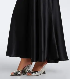RODARTE Lace-trimmed Ruched Silk Satin Gown