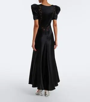 RODARTE Lace-trimmed Ruched Silk Satin Gown