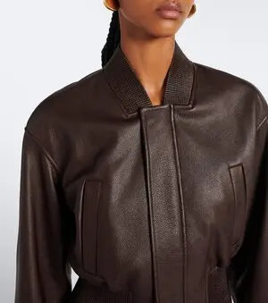 Ralph Lauren Noland Cropped Leather Bomber Jacket