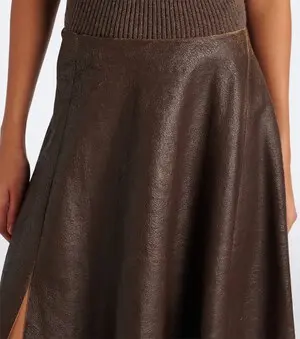 Ralph Lauren Cecilie Asymmetric Leather Midi Skirt