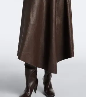Ralph Lauren Cecilie Asymmetric Leather Midi Skirt