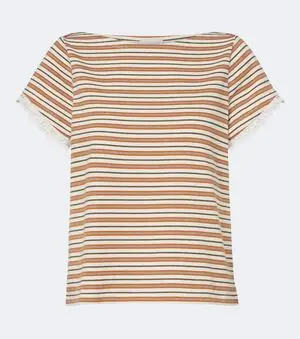 Posse Maeve Lace-trimmed Striped Cotton T-shirt - Multicoloured