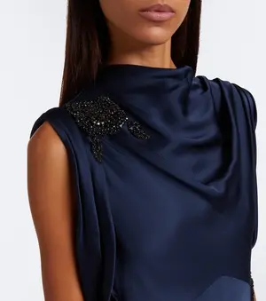 Erdem Draped Embellished Satin Cady Gown