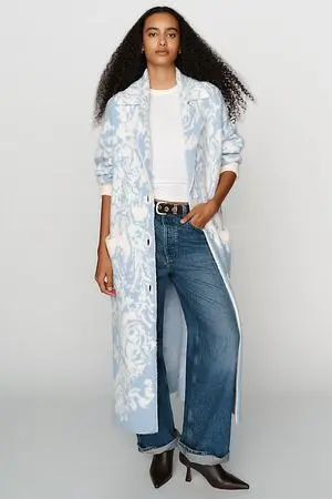 Anthropologie Wool Blend Jacquard Duster Cardigan - Pale Blue Pattern