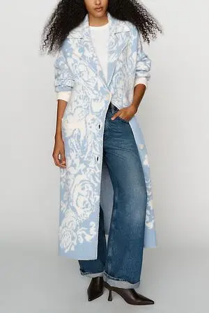Anthropologie Wool Blend Jacquard Duster Cardigan - Pale Blue Pattern