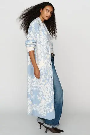 Anthropologie Wool Blend Jacquard Duster Cardigan - Pale Blue Pattern