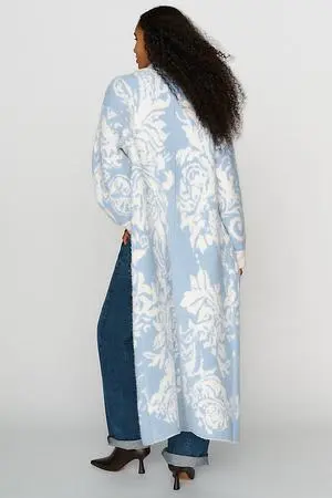 Anthropologie Wool Blend Jacquard Duster Cardigan - Pale Blue Pattern