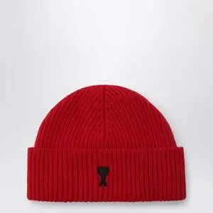 AMI Paris De Coeur Beanie In Ruby Wool Blend - Red