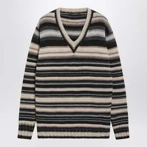 Dolce & Gabbana Beige Striped Sweater In Wool Blend - Brown