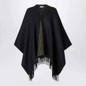 Fendi Tobacco Ff Poncho In Wool And Cashmere - Brown