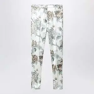Acne Studios Beige Floral Print Fitted Trousers In Glossy Stretch Jersey