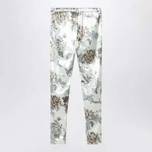 Acne Studios Beige Floral Print Fitted Trousers In Glossy Stretch Jersey
