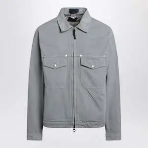 Stone Island Grey Zip-up Shirt Jacket In Cotton