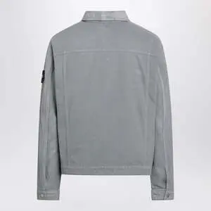 Stone Island Grey Zip-up Shirt Jacket In Cotton