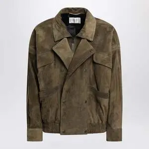 Saint Laurent Seaweed Suede Bomber Jacket - Green