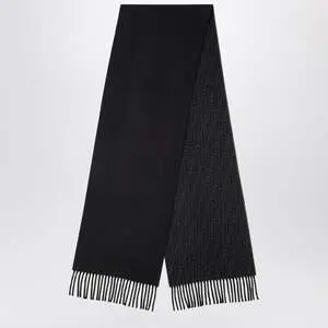 Fendi Ff Zucca Black Wool And Cashmere Scarf - Gray