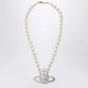 VIVIENNE WESTWOOD Cream Pearl Necklace With Orb Logo - Silver