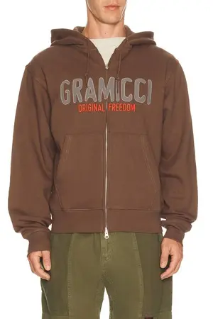 Gramicci Spell Out Zip Hooded Sweatshirt - Brown
