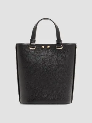 Valentino Garavani Rockstud Minitote Bag In Grainy Calfskin - Black