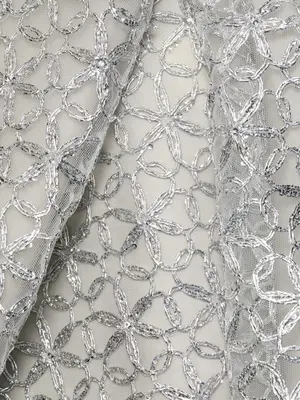 Naeem Khan Metallic Floral Embroidered Short-sleeve Gown