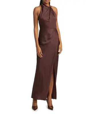 NICHOLAS THE LABEL Galilea Embellished Draped Halter Gown