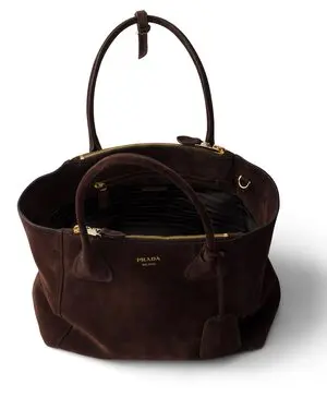 Prada Medium Suede Tote Bag - Brown