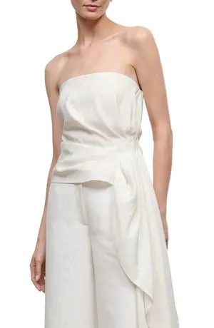 Staud Lux Strapless Top With Side Drape - Ivory