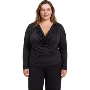 24SEVEN COMFORT APPAREL Elevate Curvy Cowl Neck Long Sleeve Top - Black
