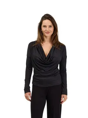 24SEVEN COMFORT APPAREL Elevate Cowl Neck Long Sleeve Top - Black