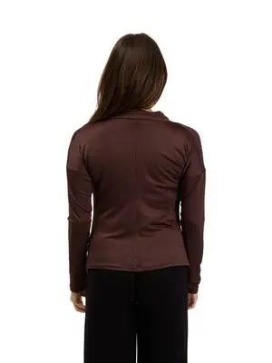 24SEVEN COMFORT APPAREL Elevate Cowl Neck Long Sleeve Top - Brown