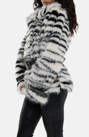 JADED LONDON Zebra Faux Fur Coat