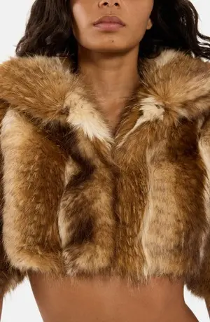 JADED LONDON Cropped Oversized Shoulder Faux Fur Jacket