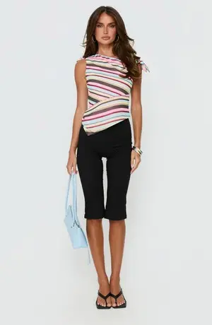 Princess Polly Ambrozia Stripe Asymmetrical Tie Shoulder Top