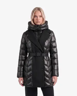 ALPENHAUS Selviere Wool-like Mixed Media Belted Coat - Black
