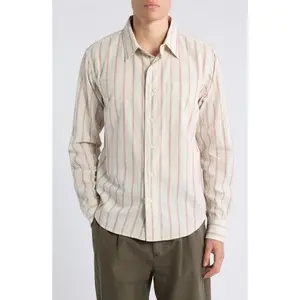 ALEX CRANE Air Striped Cotton Button Up Shirt - Rust Stripe