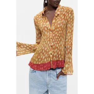 Desigual Printed Micropleat Shirt - Brown